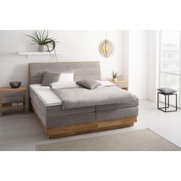 Boxspringbett OTTO products, B:204cm L:216cm, grau, Polyester, Komplettbetten, "Jenna", ohne LED-Beleuchtung, mit zertifizierten, recycelten