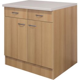 Unterschrank Flex-Well, B:80cm H:85cm T:60cm, braun, Holzwerkstoff, K&uuml;che, Schr&auml;nke, "Nano", (B x H x T) 80 x 85/86 x 60 cm, f&uuml;r viel Stauraum