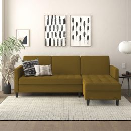 Ecksofa DOREL HOME, B:213cm H:83cm T:154cm, gelb, Webstoff, 100% Polyester, Wohnzimmer, Sofas, "Presley, L-Form", Ecksofa mit Bett-Funktion und