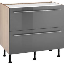 Unterschrank Optifit, B:90cm H:87cm T:58,4cm, grau, K&uuml;che, Schr&auml;nke, "Bern", 90 cm breit, mit 2 gro&szlig;en Ausz&uuml;gen f&uuml;r viel Stauraum