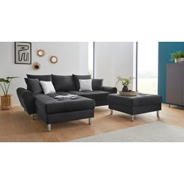 Ecksofa Collection AB, B:235cm H:86cm T:188cm, schwarz, Struktur (100% Polyester); Samtoptik (100% Polyester), Wohnzimmer, Sofas, "Rada L-Form",
