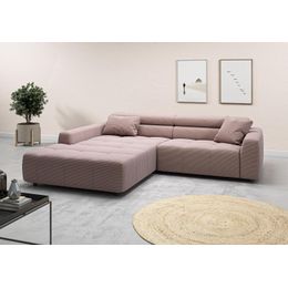 Ecksofa 3C CANDY, B:258cm H:68cm T:217cm, rosa, 88% Polyester, 12% Polyacryl, Sofas, "Denver auch mit Cord- und Easy care-Bezug, Kopfteilverstellung