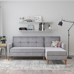 Ecksofa DOREL HOME, B:212cm H:82cm T:153cm, grau, Veloursstoff 100% Polyester, Wohnzimmer, Sofas, "Lilly, L-Form", mit Bett-Funktion, Recamiere