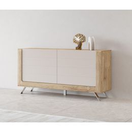 Sideboard LEONIQUE, B:160,5cm H:81cm T:44cm, beige, FSC-zertifizierter Holzwerkstoff, MDF, Melamin, Metall, Wohnzimmer, Sideboards, "Kasai", Breite