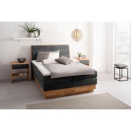 Boxspringbett OTTO products, B:164cm L:216cm, grau, Polyester, Komplettbetten, "Jenna", ohne LED-Beleuchtung, mit zertifizierten, recycelten