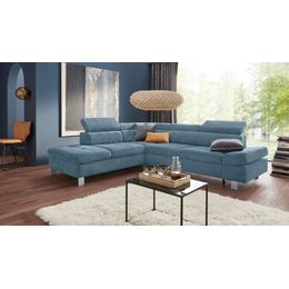 Ecksofa, B:272cm H:98cm T:232cm, blau, exxpo - SOFA FASHION, Luxus-Kunstleder;Webstoff (100% Polyester);Webvelours (100% Polyester), Wohnzimmer,