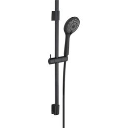 Stangenbrause-Set Wenko, schwarz, Edelstahl, Brausegarnituren, "Watersaving", Schwarz, L&auml;nge Stange: 70 cm