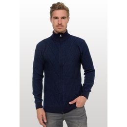 Rusty Neal Herren Strickjacke, blau, Gr. XXL, unifarben, 70% Polyacryl, 30% Baumwolle, Strickjacken, mit Stehkragen und durchgehendem Rei&szlig;verschluss