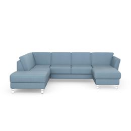 Sit & More Wohnlandschaft SIT & MORE, B:303cm H:87cm T:213cm, blau, Sofas, "Visby U-Form", Wahlweise mit Bettfunktion und Stauraum, frei im Raum stellbar