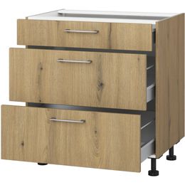 Auszugsunterschrank KOCHSTATION, B:80cm H:75cm T:56cm, braun, Schränke, "KS-Trea U2AS80", mit drei Auszügen, Breite 80 cm, Höhe 75 cm