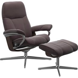 Relaxsessel stressless, B:82cm H:102cm T:72cm, rot, Wohnzimmer, Sessel, "Consul", mit Cross Base, Größe S, M & L, Holzakzent Wenge