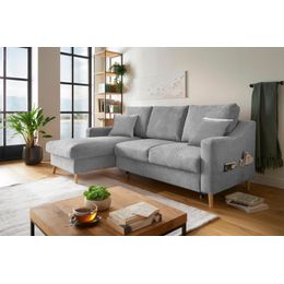 Ecksofa Inosign, B:228cm H:94cm T:150cm, grau, 95% Polyester, 5% Nylon, Wohnzimmer, Sofas, "Valentina L-Form", 2 Zierkissen, mit Seitentasche,