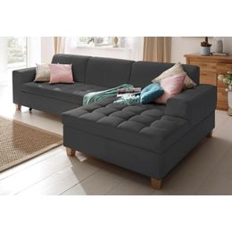 Ecksofa Home Affaire, B:266cm H:80cm T:162cm, schwarz, Struktur fein (100% Polyester);Chenille (100% Polyester);NaturLEDER (echtes Rindsleder) auf