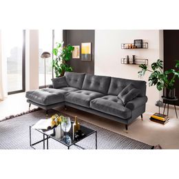 Ecksofa TRENDS BY HG, B:275cm H:89cm T:157cm, grau, 100% Polyester, Wohnzimmer, Sofas, "Samir L-Form", mit Strasssteinen und goldfarben Applikationen
