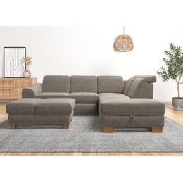 Ecksofa Home Affaire, B:263cm H:86cm T:219cm, grau, Flachgewebe 100% Polyester, Wohnzimmer, Sofas, "Dundee L-Form", wahlweise mit Kopfteilverstellung