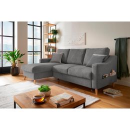 Ecksofa Inosign, B:228cm H:94cm T:150cm, grau, 95% Polyester, 5% Nylon, Wohnzimmer, Sofas, "Valentina L-Form", 2 Zierkissen, mit Seitentasche,