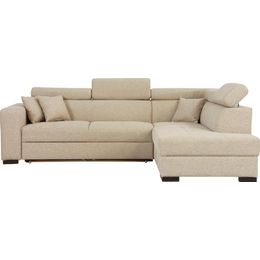 Ecksofa Home Affaire, B:267cm H:95cm T:198cm, beige, Struktur fein (100% Polyester);Struktur (100% Polyester);Samtstruktur (100% Polyester),