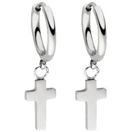 PURELEI Damen Paar Creolen "Schmuck Geschenk Cross Kreuz Ohrringe", 14mm, Edelstahl, silber, Edelstahl, Ohrringe