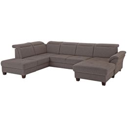 Wohnlandschaft Home Affaire, B:342cm H:104cm T:235cm, braun, Struktur (100% Polyester);Luxus-Microfaser Lederoptik (100% Polyester);Luxus-Microfaser