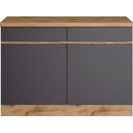 Unterschrank KOCHSTATION, B:120cm H:86cm T:60cm, grau, Holzwerkstoff, Küche, Schränke, "KS-Riesa", Breite 120 cm, MDF-Fronten