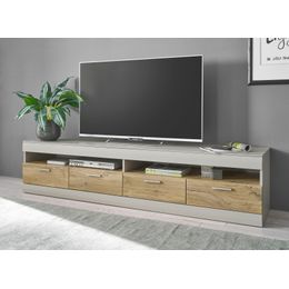Lowboard Inosign, B:200cm H:46cm T:45cm, grau, Sideboards, "SCARA", mit Applikation Zinneiche Dekor, Breite 200 cm, mit Softclose-Funktion