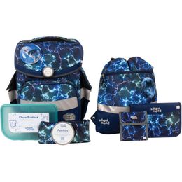 School-Mood Kinder Schulranzen "Timeless, Felix (Wolf)", blau, Polyester, Rucksäcke, mit LED-Patchy; aus recyceltem Material