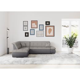 Ecksofa DOMO collection, B:273cm H:80cm T:216cm, grau, Wohnzimmer, Sofas, "Moric L-Form", wahlweise mit Bettfunktion und Armlehnenverstellung, auch
