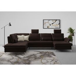 Wohnlandschaft Inosign, B:347cm H:89cm T:224cm, braun, 100%Polyester, Sofas, "Palm Beach U-Form", Federkern, mit Sitztiefenverstellung, wahlweise mit