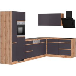 Winkelküche KOCHSTATION, B:330cm H:200cm T:60cm, braun, Komplettküchen-Sets, "KS-Riesa", Stellbreite 330/180 cm, wahlweise mit Induktionskochfeld