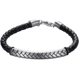 Firetti Kinder Armband "Schmuck Geschenk Edelstahl Leder Armschmuck Armkette Loobstprägung", 23cm, Edelstahl Kautschuk Leder, schwarz, Edelstahl,