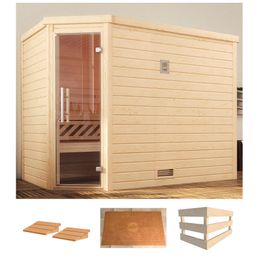 Weka Sauna "Turku Eck 2", ohne Ofen, (ohne Ofen), beige, Saunen, ohne Ofen