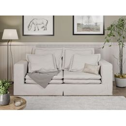 3-Sitzer Home Affaire, B:196cm H:95cm T:108cm, beige, 92% Polyester, 8% Nylon, Sofas, "ALISSAS BIS mit vielen Kissen, Biesen an den Kissen",