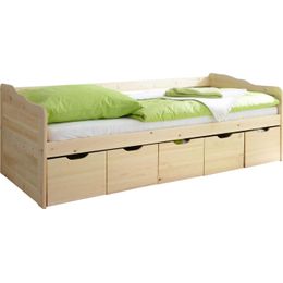 Funktionsbett Ticaa, B:96cm H:69cm L:204cm, beige, Daybetten, "Maria", mit 5 Schubkästen, wahlweise mit Matratze