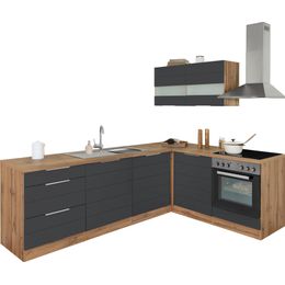 Winkelk&uuml;che KOCHSTATION, B:240cm T:60cm, grau, Komplettk&uuml;chen-Sets, "KS-Luhe", Stellbreite 240x180 cm, wahlweise mit oder ohne E-Ger&auml;ten, MDF-Fronten