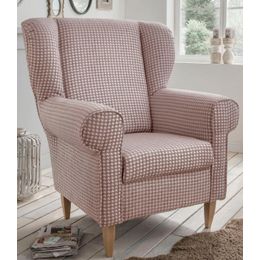 Sessel Home Affaire, B:80cm H:102cm T:86cm, rosa, Strukturstoff Hahnentritt (55% Polyester, 45% Polyacryl), Sessel, "Asino", mit Hahnentritt Bezug,