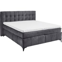 Boxspringbett, B:200cm L:210cm, grau, ED EXCITING DESIGN, 100% Polyester, Komplettbetten, "Oregon", inkl. Duo-Matratze - Kokosmatte, Filzabdeckung