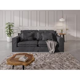 4-Sitzer Home Affaire, B:240cm H:94cm T:146cm, grau, 92% Polyester, 8% Nylon, Sofas, "ALISSAS mit vielen Kissen, Biesen an den Kissen", Hussenoptik,