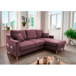 Ecksofa Inosign, B:228cm H:94cm T:150cm, rot, 100% Polyester, Wohnzimmer, Sofas, "Valentina L-Form", 2 Zierkissen, mit Seitentasche, ausziehbarer
