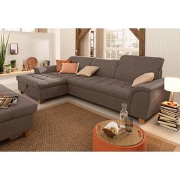 Ecksofa Home Affaire, B:279cm H:81cm T:170cm, braun, Wohnzimmer, Sofas, "Lyla L-Form", mit Recamiere, wahlweise mit Rückenfunktion und zusätzlich mit