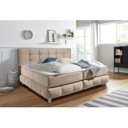 Boxspringbett Andas, B:174cm L:211cm, beige, Struktur (100% Polyester);Bezug der Spiegelfläche Matratzendrell aus 100% Polyester;Samtoptik (100%