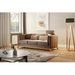 3-Sitzer Home Affaire, B:213cm H:84cm T:93cm, braun, 100% Polyester, Sofas, "Viva", mit Holzrahmen aus Eiche