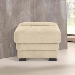 Hocker COTTA, B:65cm H:42cm T:65cm, beige, NaturLEDER (echtes Rindsleder) im Sitz. Korpus in passendem Kunstleder SOFTLUX bezogen;Kunstleder