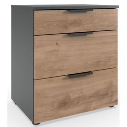Nachtkommode wimex, B:54cm H:61cm T:41cm, schwarz, Spanplatte, Sideboards, "Level by fresh to go", 3 Schubladen mit soft-close Funktion, 54cm breit,