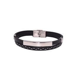 Firetti Herren Lederarmband "Schmuck Geschenk Armschmuck ID-Armband- Optik", 20cm, Baumwolle Edelstahl Leder, schwarz, Baumwolle, Edelstahl, Leder,