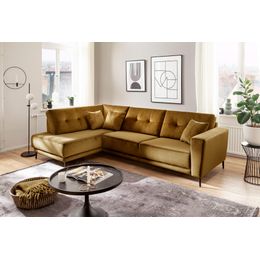 Polsterecke TRENDS BY HG, B:273cm H:86cm T:165cm, gelb, Sofas, "Barcelona L-Form", mit Metallfuss, frei im Raum stellbar