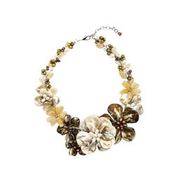 Damen Kette mit Anhänger "Blumenstrauß", beige, Basic, Collezione Alessandro, Glas, Halsketten, mit echten Süßwasserperlen