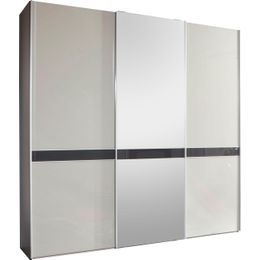 Schwebet&uuml;renschrank Wiemann, B:246,3cm H:236cm T:67cm, grau, Schr&auml;nke, "Rialto", hochwertige Glas- und Spiegelfront mit Querriegel