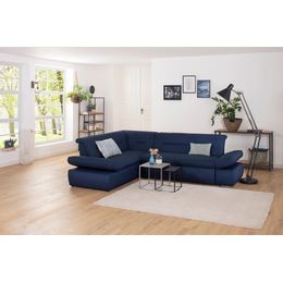 Ecksofa Inosign, B:275cm H:80cm T:211cm, blau, 100% Polyester, Wohnzimmer, Sofas, "Avesa L-Form", Wahlweise mit Arm- und Bettfunktion, B/T/H: