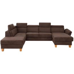 Wohnlandschaft Home Affaire, B:322cm H:84cm T:217cm, braun, 100% Polyester, Sofas, "Conville U-Form", Kopfteilverstellung wahlweise mit Bettfunktion
