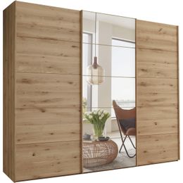 Schwebet&uuml;renschrank Wiemann, B:295,2cm H:236cm T:67cm, braun, Floatglas, Holzwerkstoff, Schr&auml;nke, "Cardiff", mit massiven Holzt&uuml;ren und Spiegel